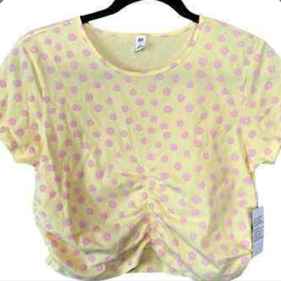 bp | Tops | New Bp Yellow Blouse Pink Floral Womens Ruched Short Sleeve ...